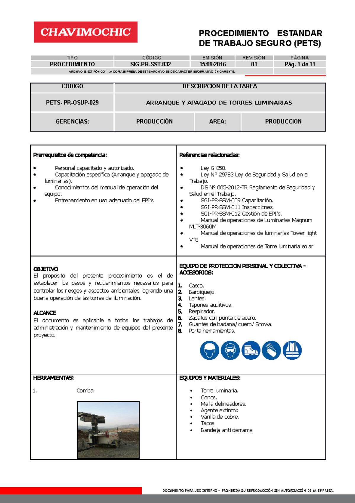 PETS PR-OSUP- 029 Arranque Y Apagado DE Torres Luminarias - DE TRABAJO ...