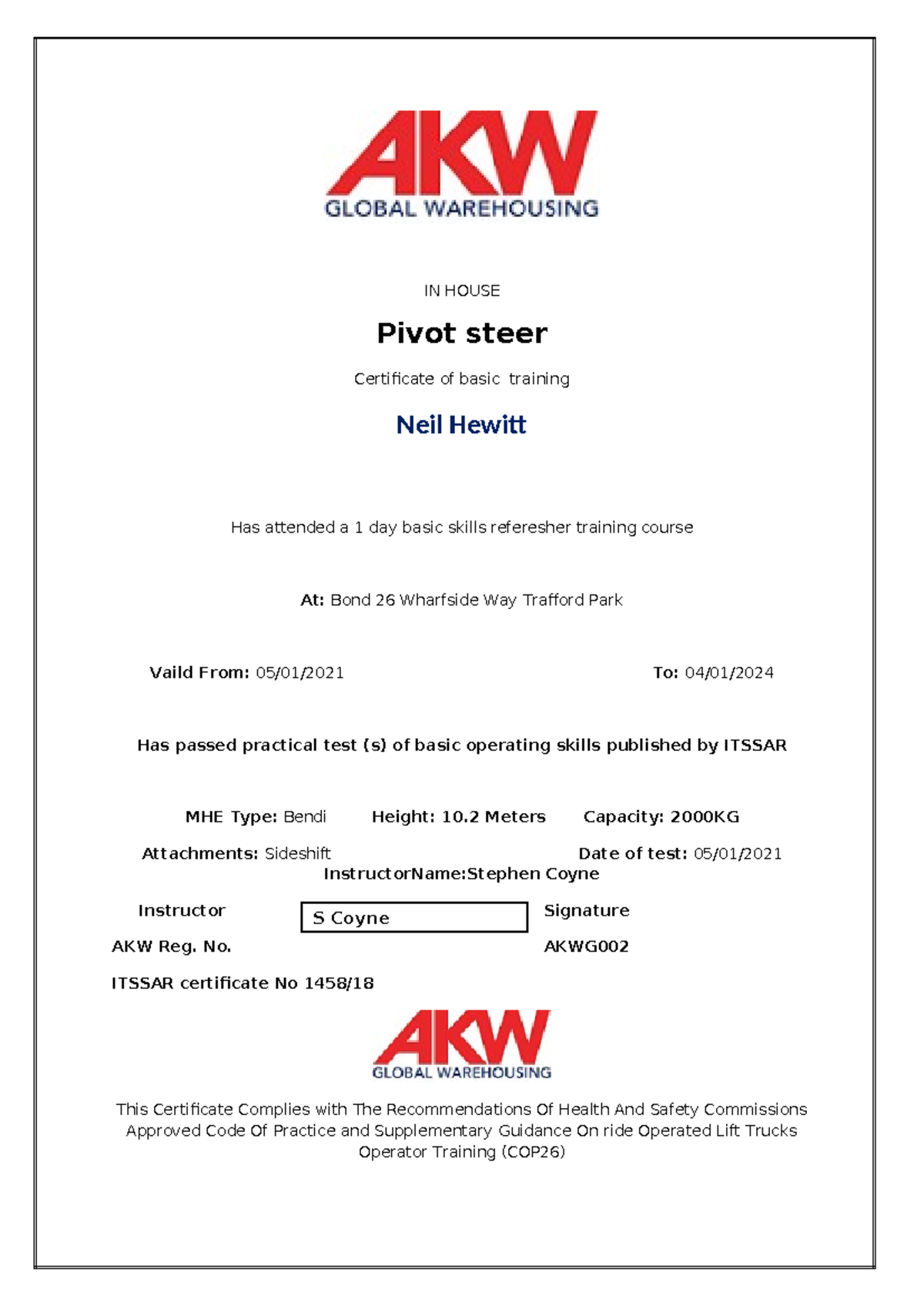 Bendi - No. AKWG ITSSAR certificate No 1458/ This Certificate Complies ...