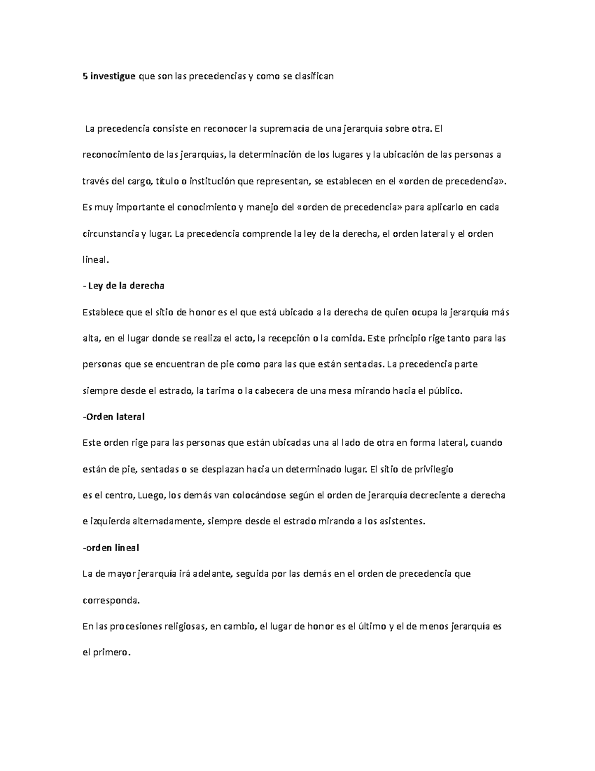 5 investigue que son las precedencias y como se clasifican - El ...