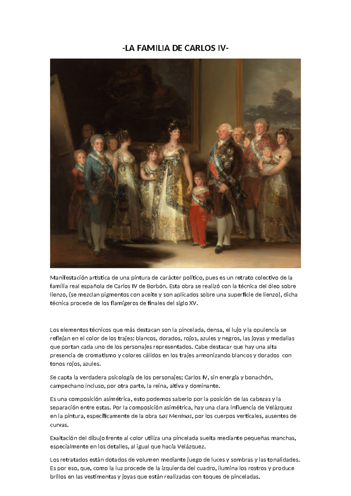 LA Familia DE Carlos IV - Comentario obra artística -LA FAMILIA DE ...
