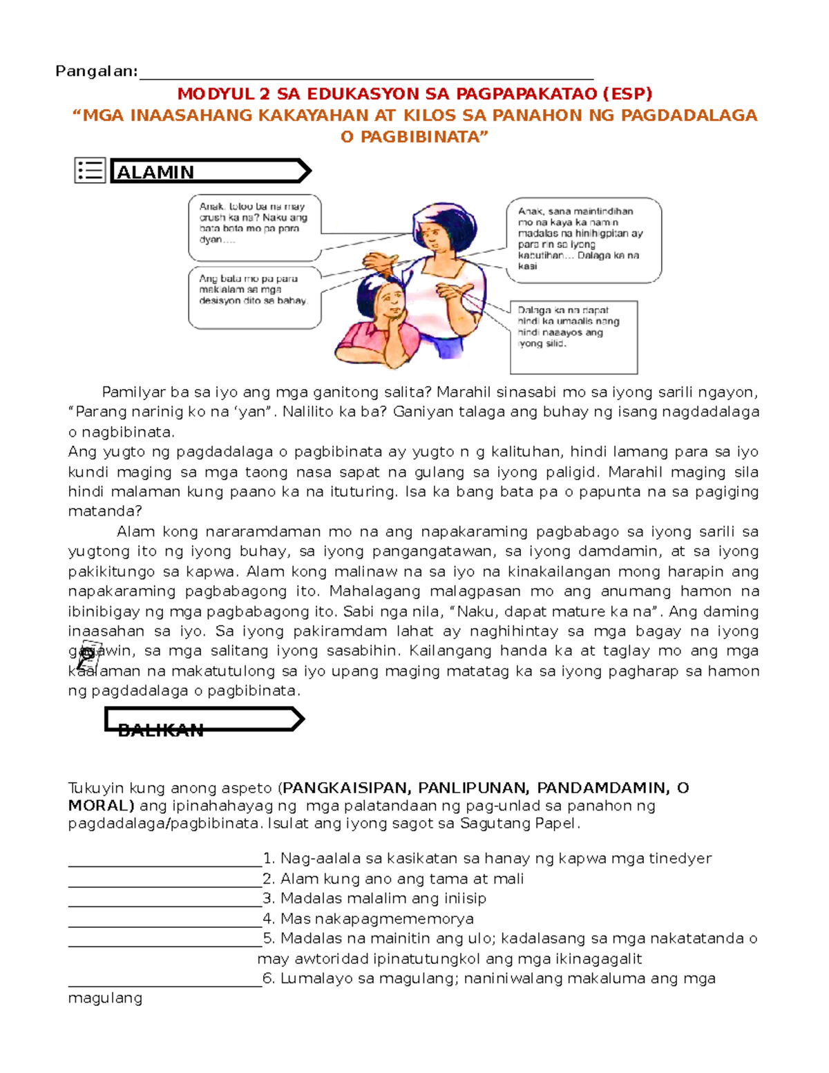 ESP Module 2 - Materials - MODYUL 2 SA EDUKASYON SA PAGPAPAKATAO (ESP ...