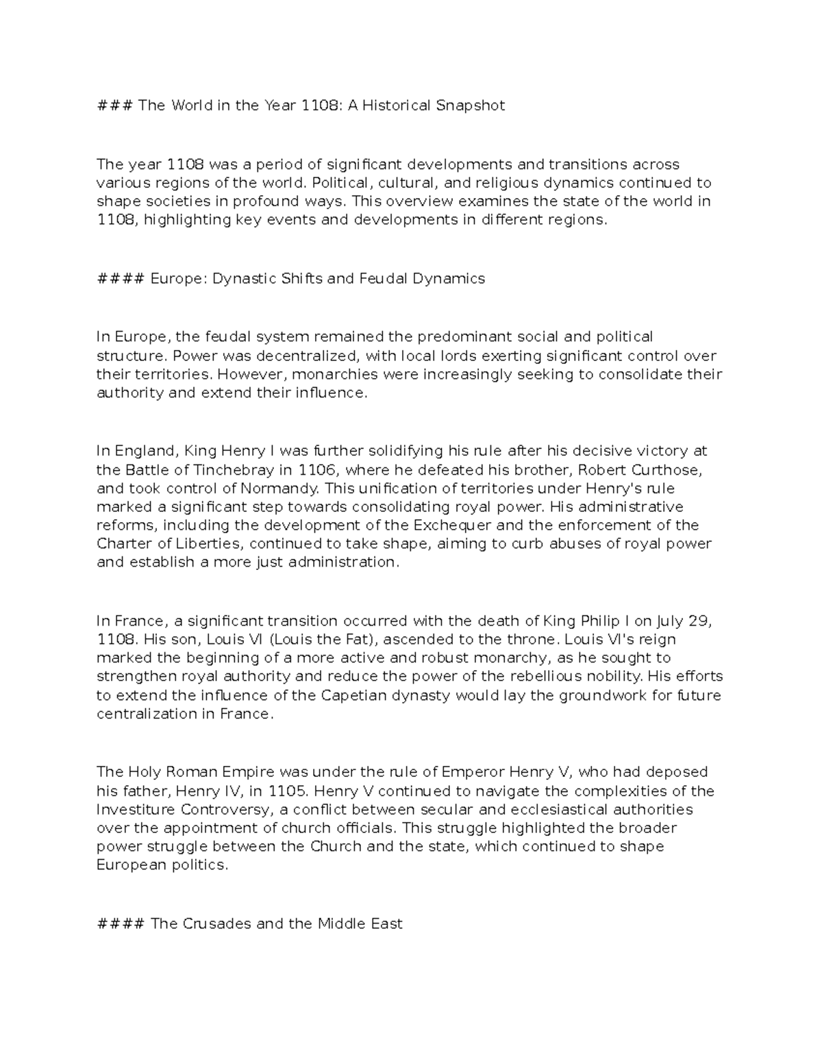 1108 essay - The World in the Year 1108: A Historical Snapshot The year ...