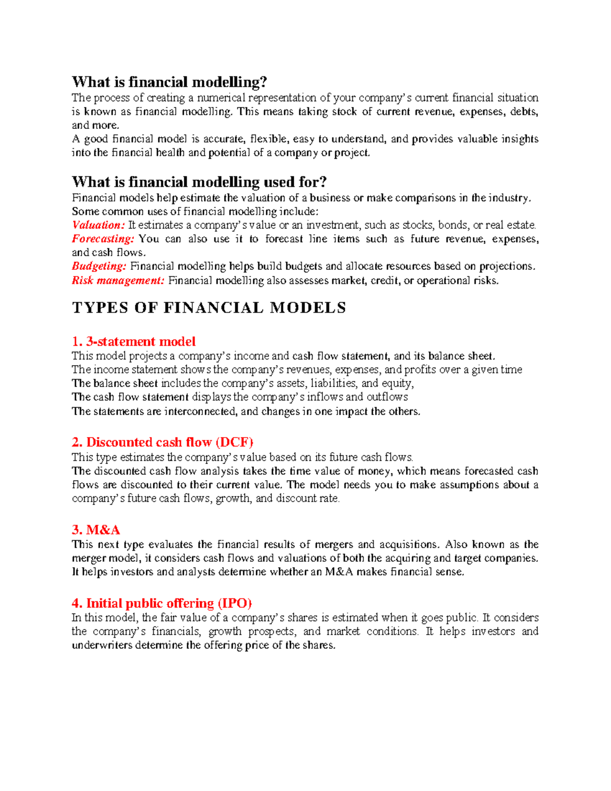 What is financial modelling - This means taking stock of current ...
