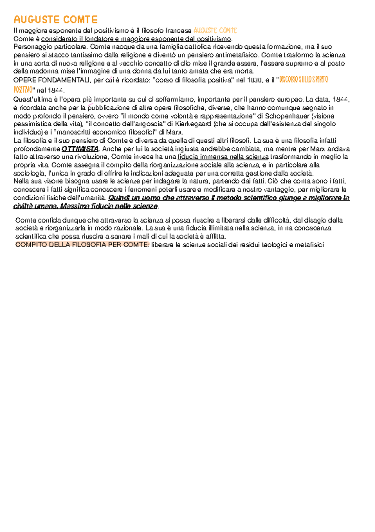 Comte - riassunto - AUGUSTE COMTE Il maggiore esponente del positivismo ...