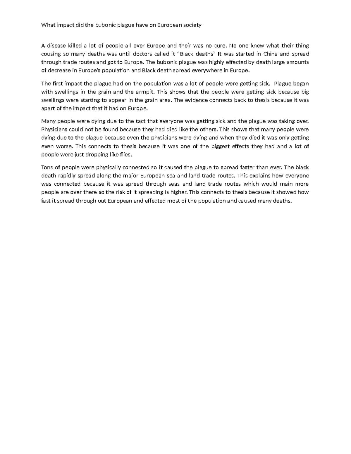 History essay - another one - What impact did the bubonic plague have ...