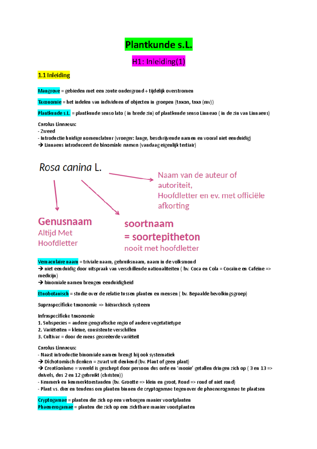 Plantkunde samenvatting - Plantkunde s. H1: Inleiding(1) 1 Inleiding ...