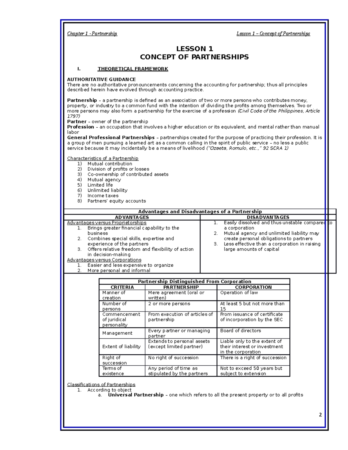 (001) Concept of Partnerships - Chapter 1 - Partnership Lesson 1 ...