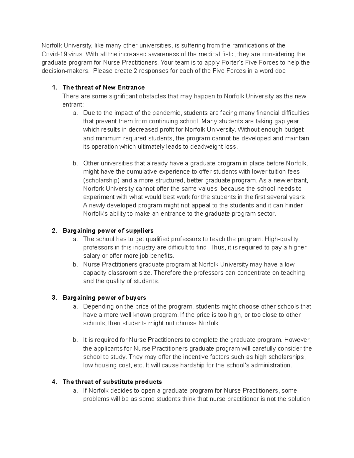 Five forces - Lecture notes for class - Norfolk University, like many ...