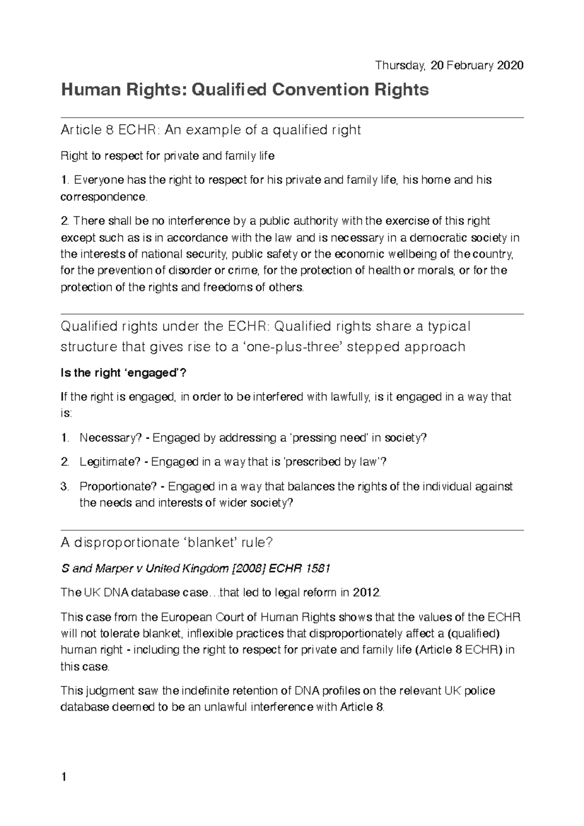 Qualified Convention Rights - Thursday, 20 February 2020 Human Rights ...
