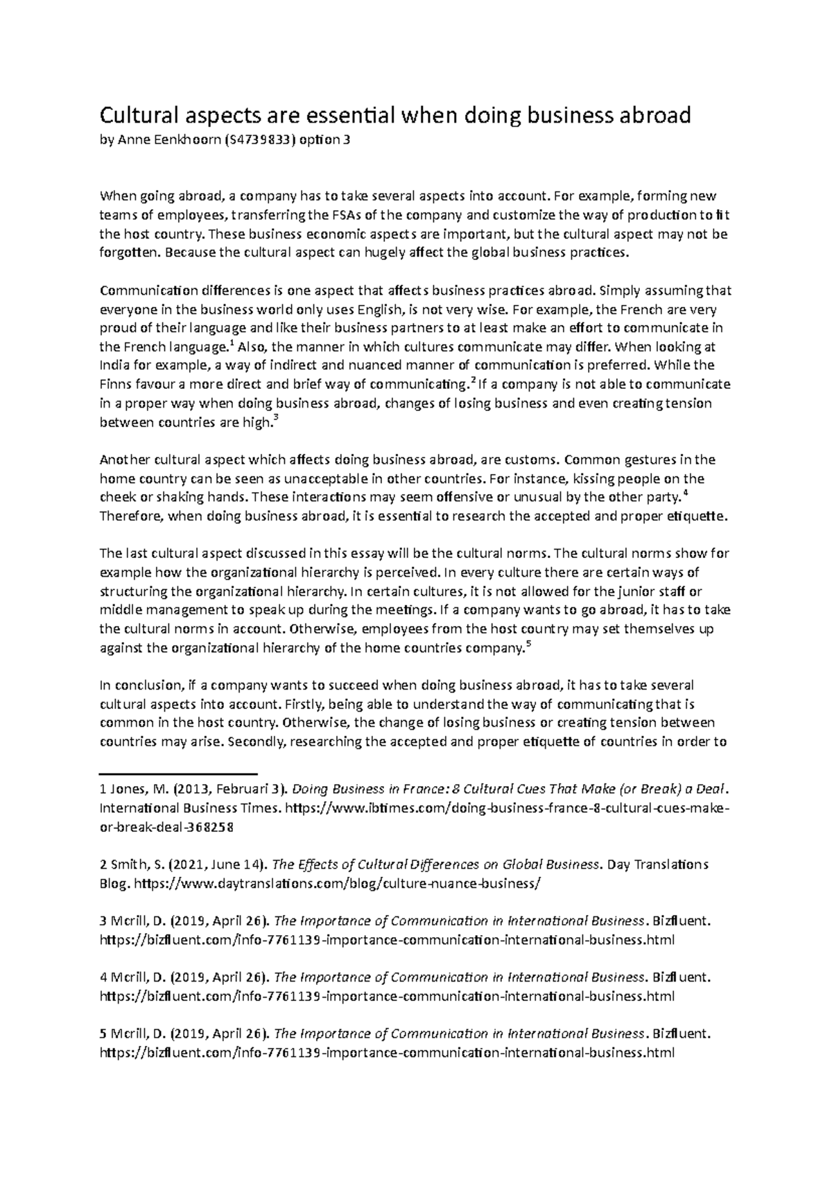 English benchmark essay: Cultural aspects are essential when goin ...