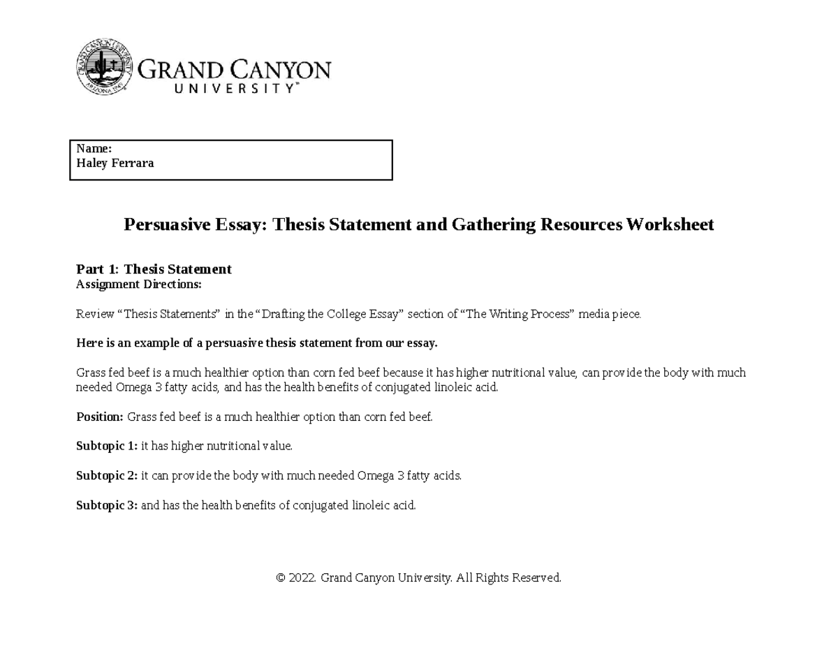 T3 Thesis Statement and Gathering Resources Worksheet PHI105 (2) - Name ...