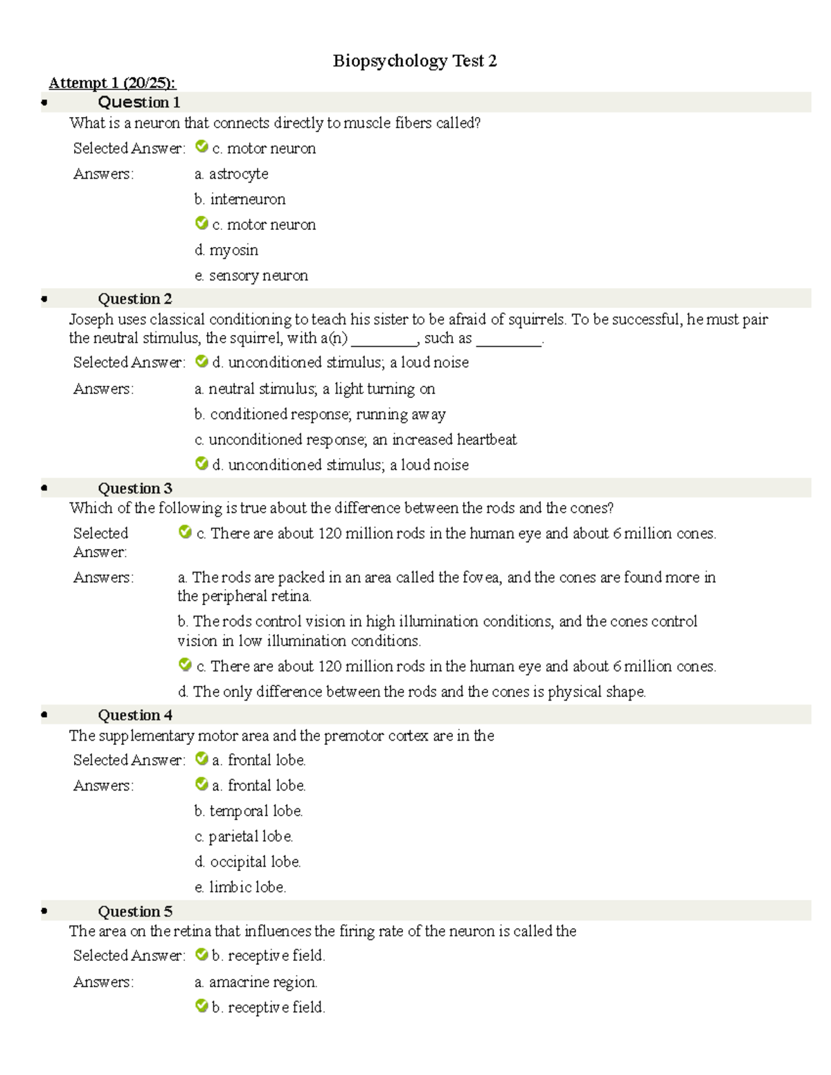 Biopsychology Test 2 Results - Biopsychology Test 2 Attempt 1 (20/25 ...