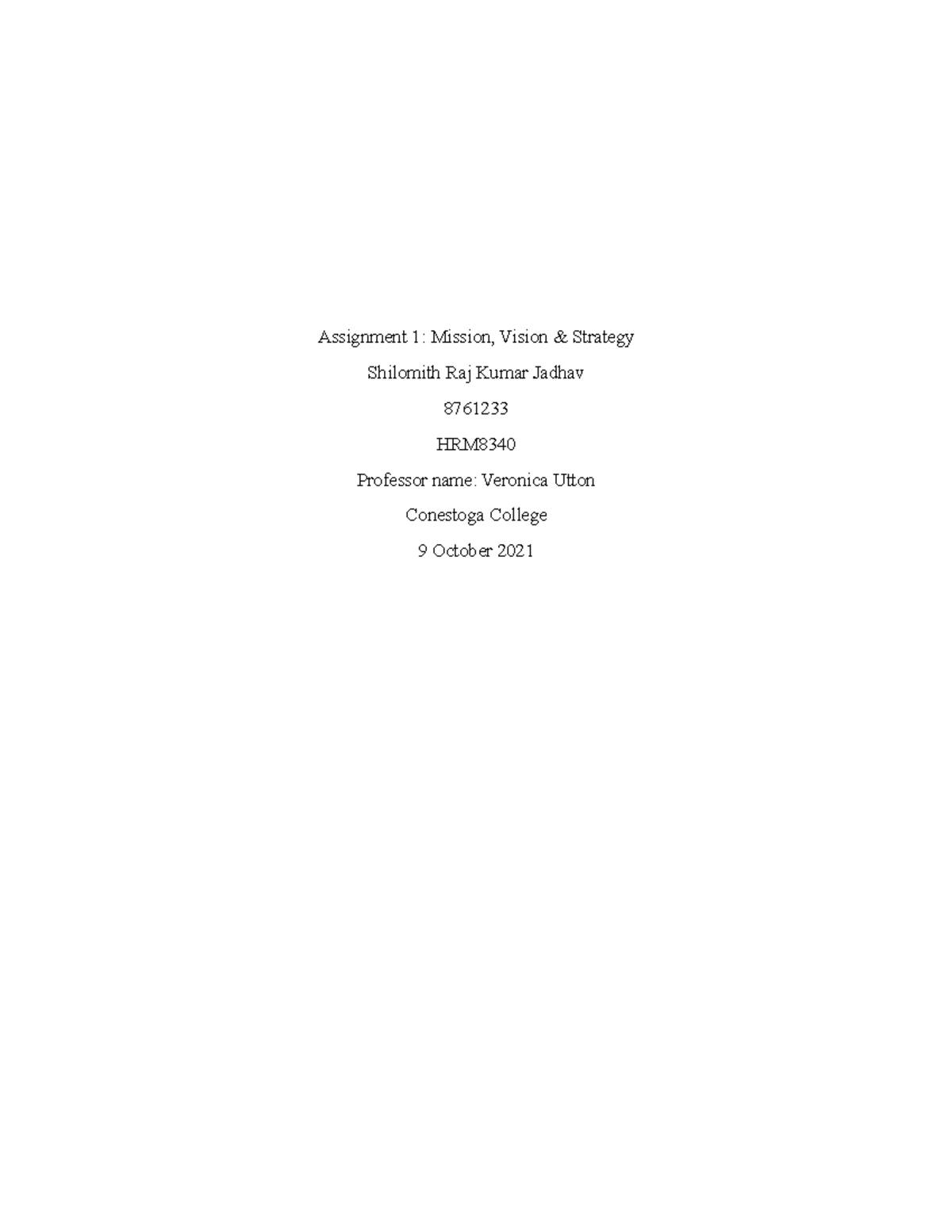 HR Business strategy Individual Assignment - Assignment 1: Mission ...