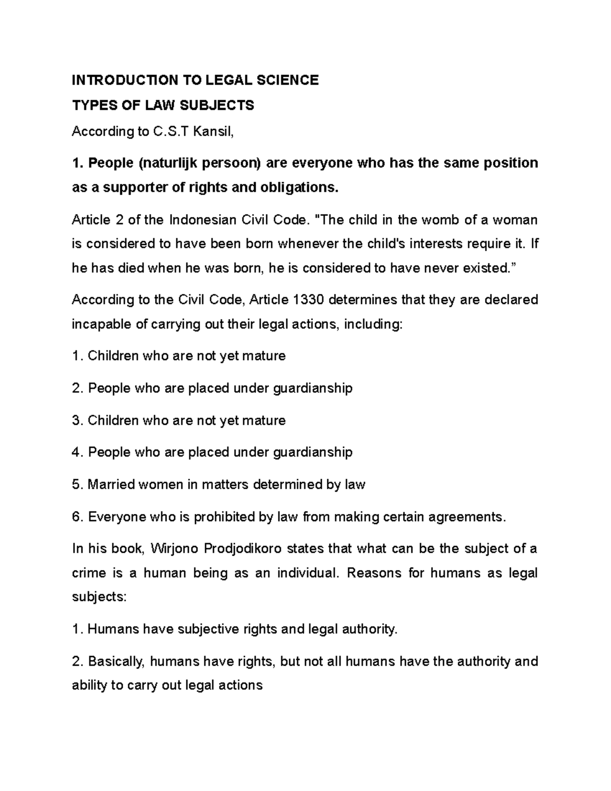 TYPES OF LAW SUBJECTS - INTRODUCTION TO LEGAL SCIENCE TYPES OF LAW ...