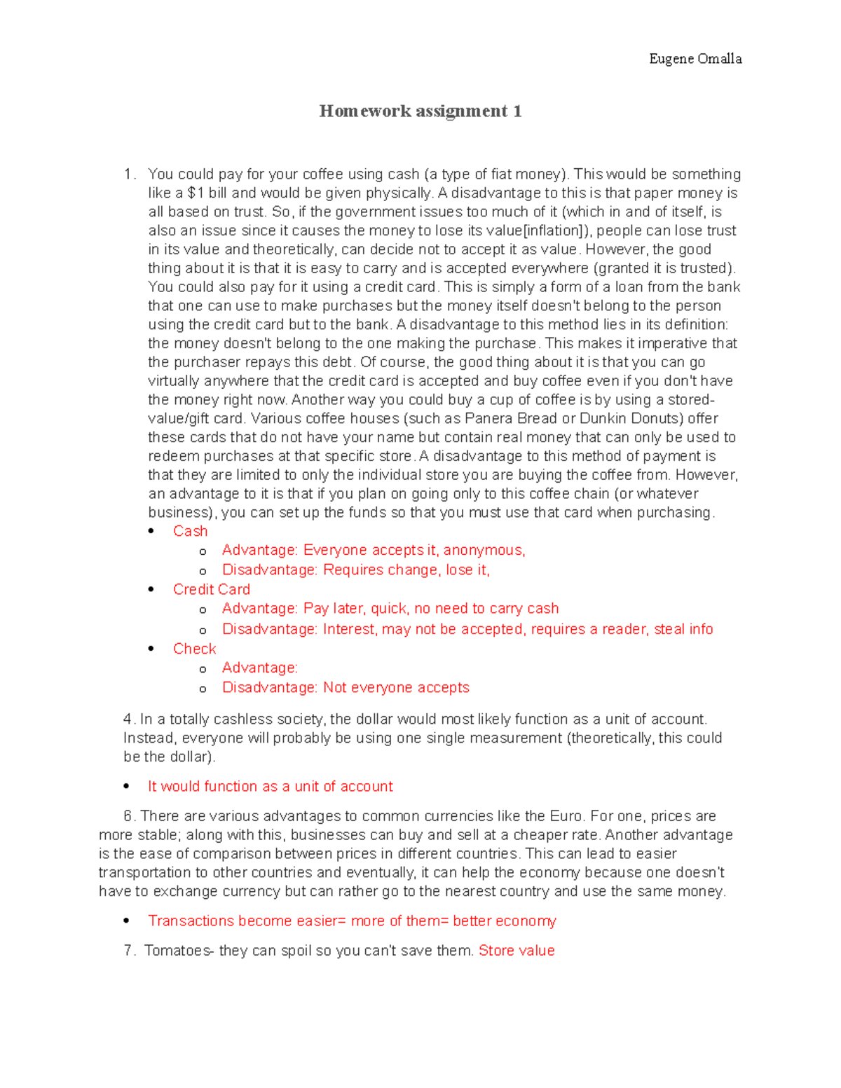 Chapter 2 Homework assignment- Eugene Omalla - Eugene Omalla Homework assignment 1 You could pay ...