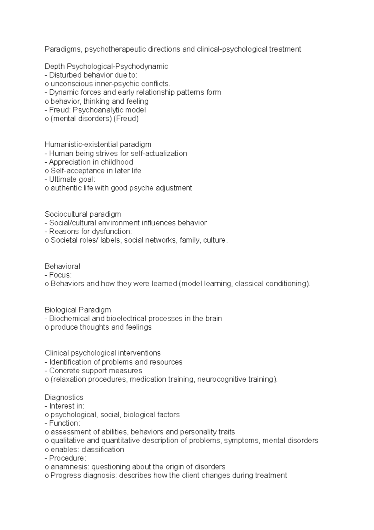 Paradigms - Cognitive Psychology - Paradigms, psychotherapeutic directions and - Studocu
