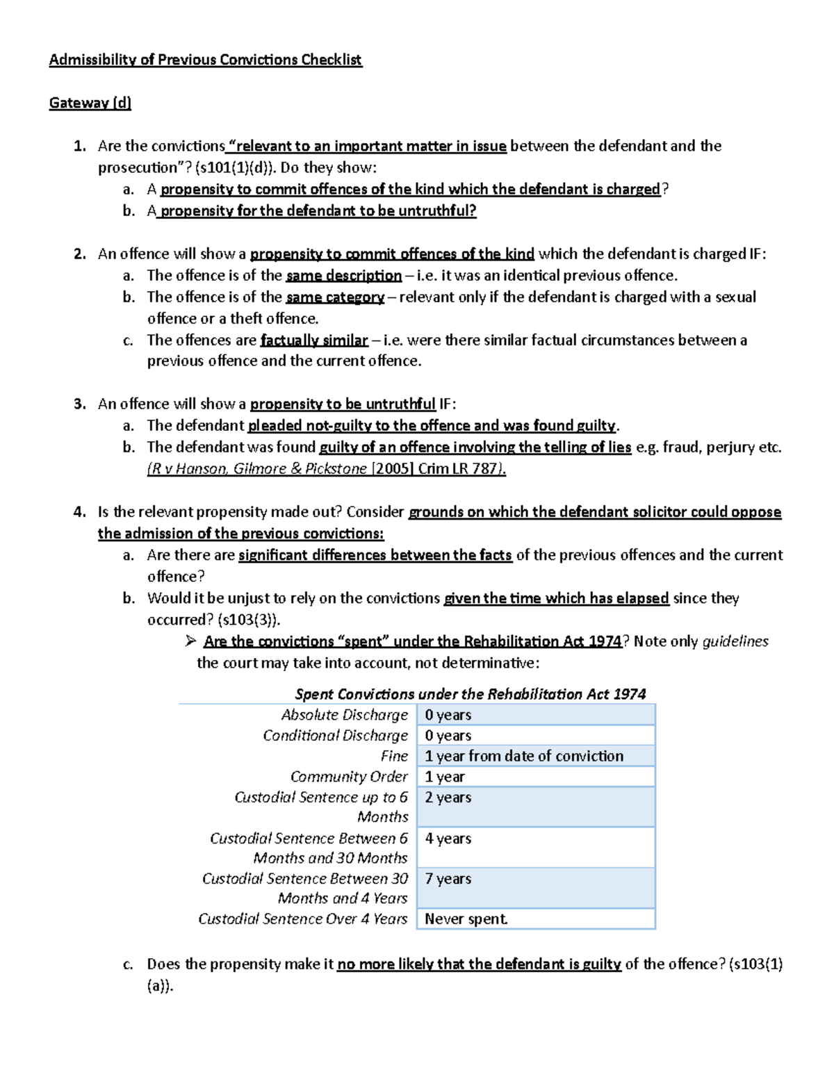 Admissibility of Previous Convictions Checklist - Are the convictions ...