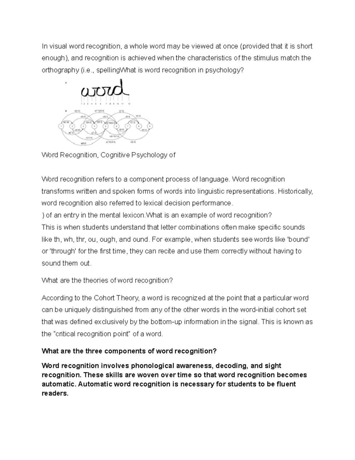 Visual word processing notes 3 - In visual word recognition, a whole ...