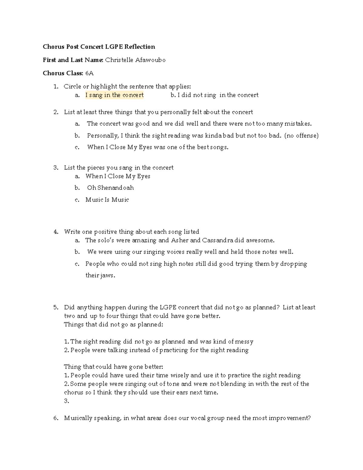 Christelle Afawoubo LGPE 2023 Concert Reflection - Chorus Post Concert ...