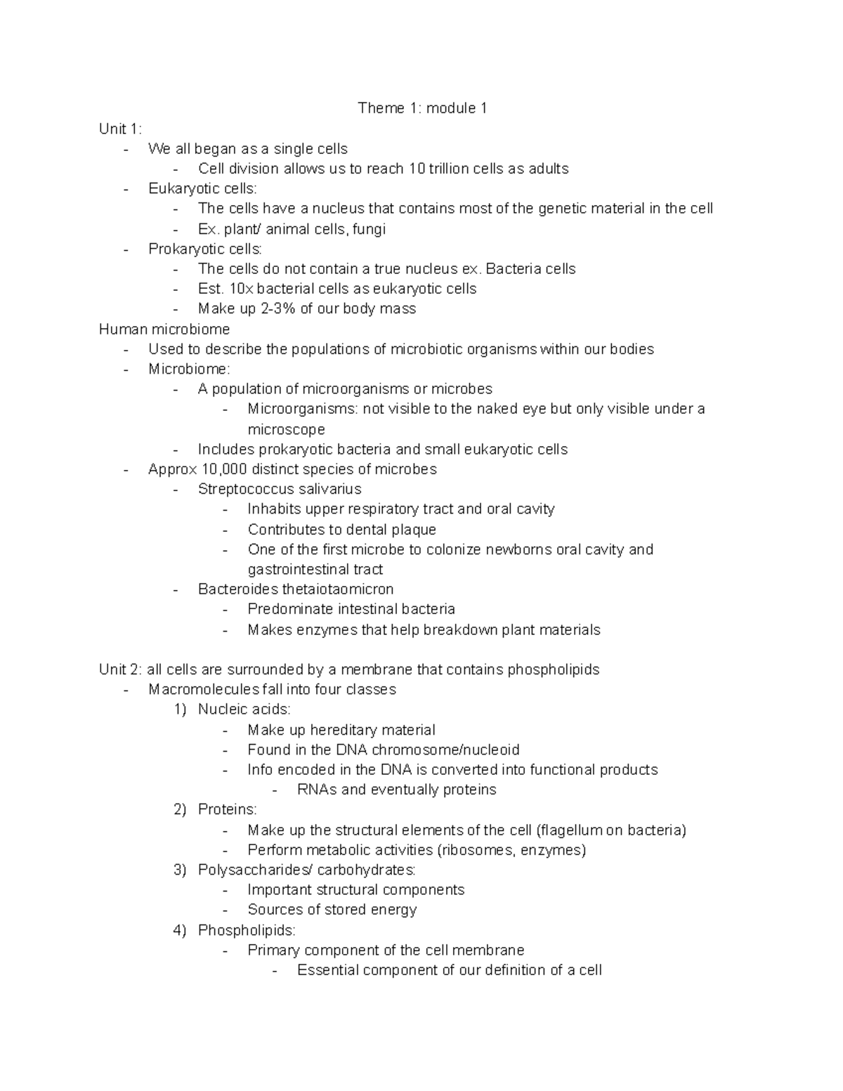 Bio 1A03, theme 1: module 1 notes - Theme 1: module 1 Unit 1: We all ...