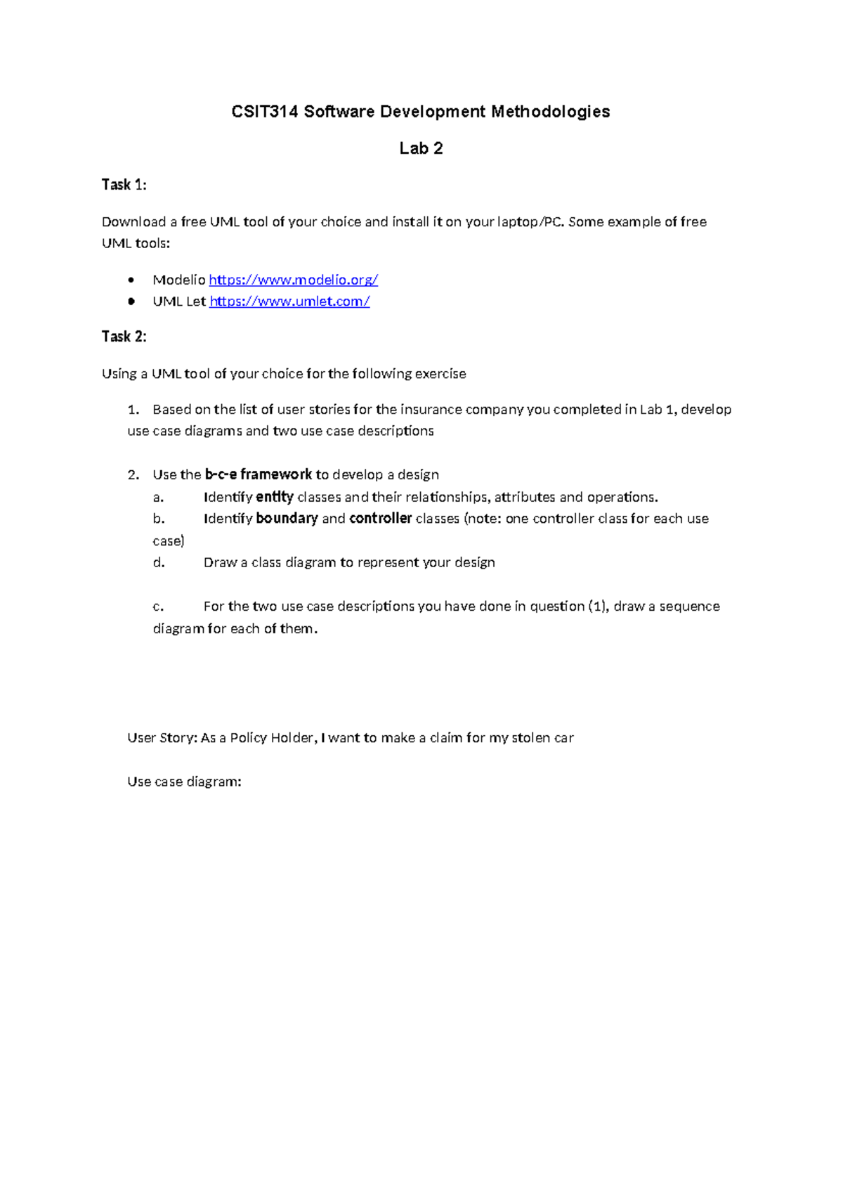 Lab 2 - CSIT314 Software Development Methodologies Lab 2 Task 1: Download a free UML tool of ...