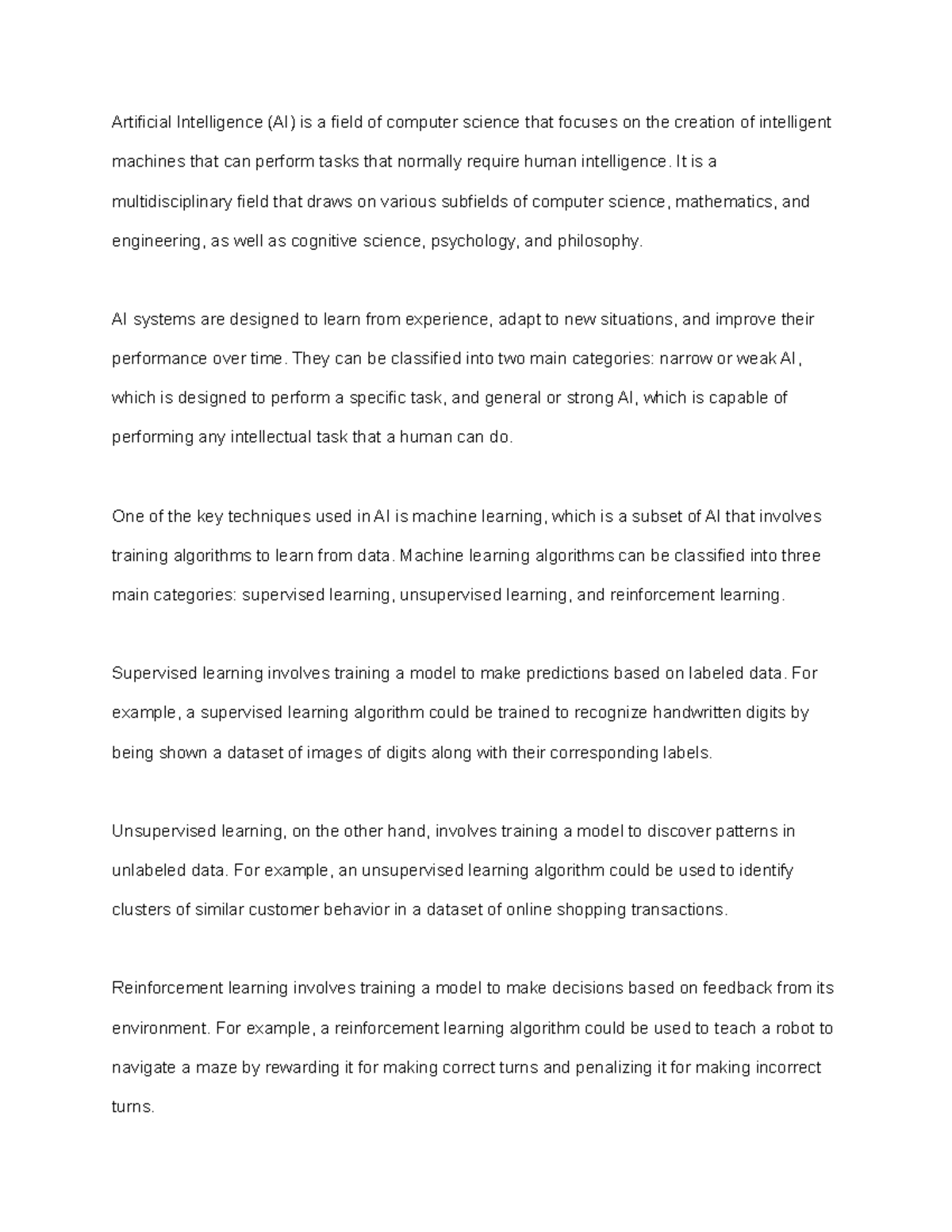 Artificial Intelligence Notes - Artificial Intelligence (AI) is a field ...