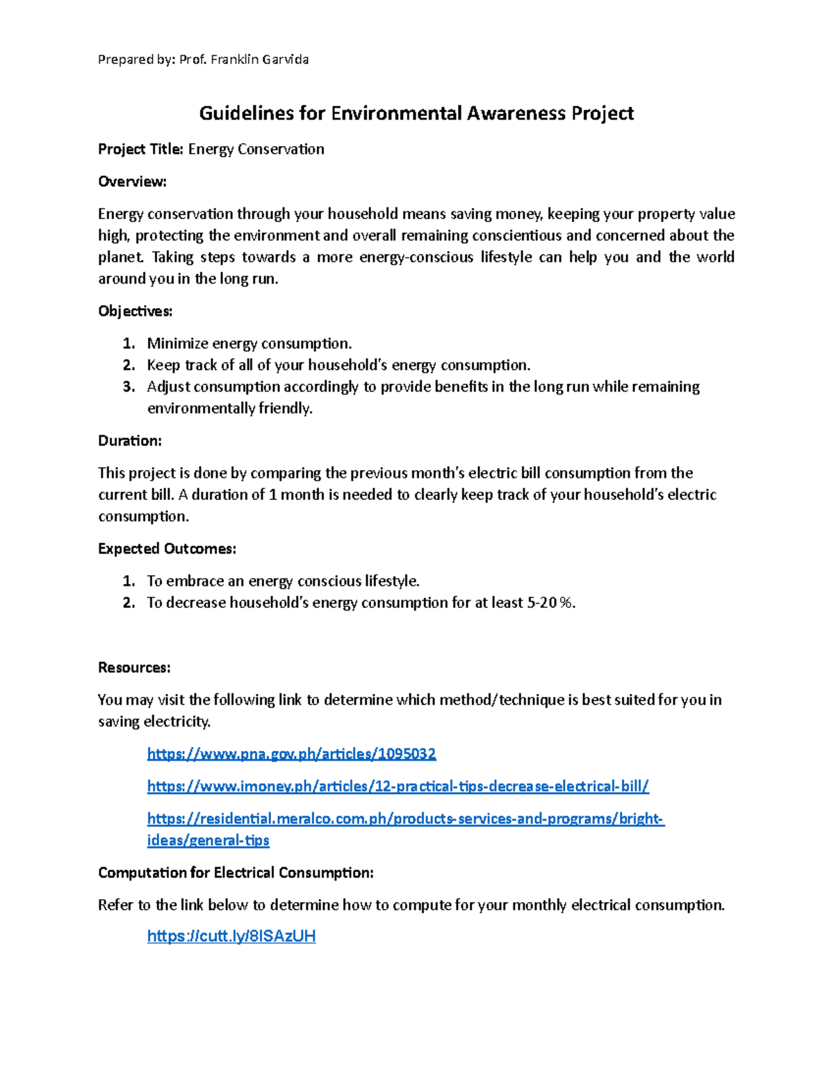 Guidelines for Environmental Awareness Project - BS Accountancy - Studocu