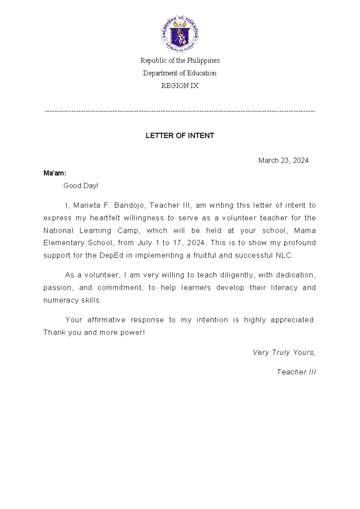 Republic of the Philippines - Republic of the Philippines Department of ...