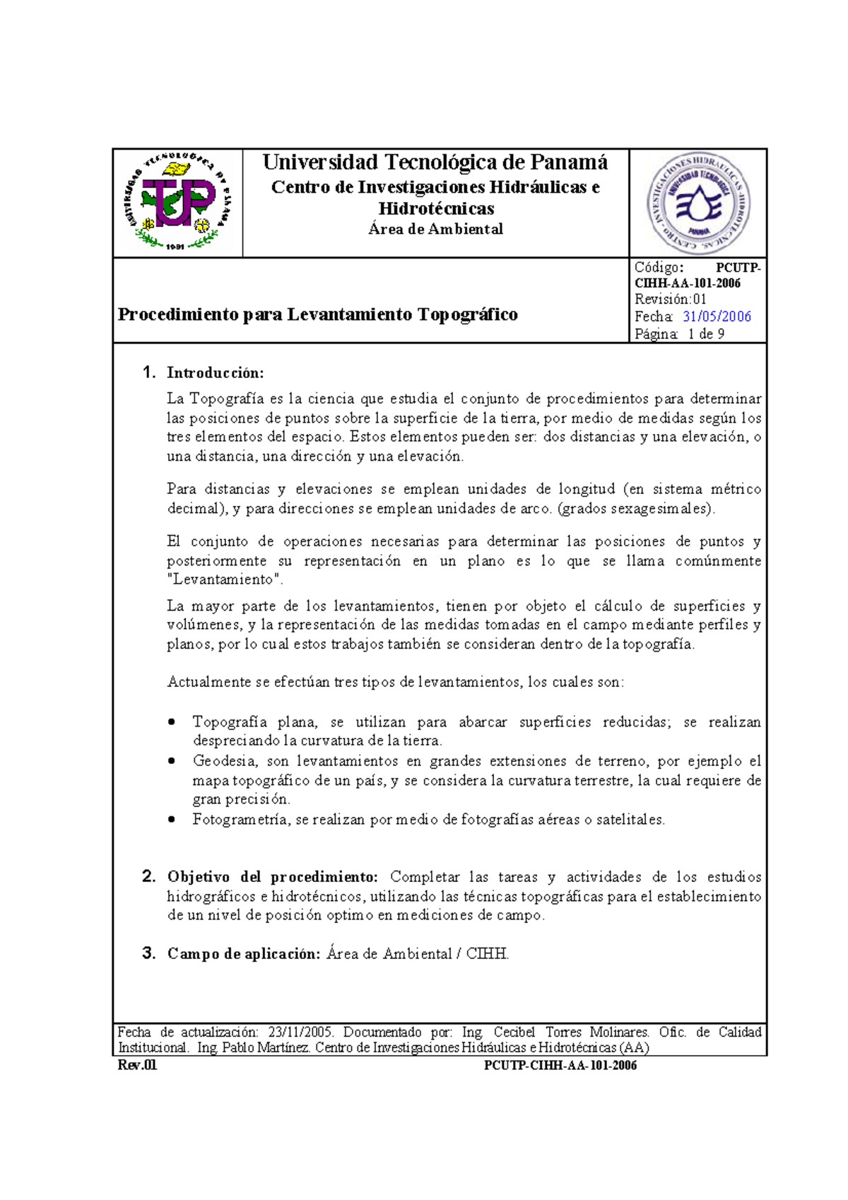 Pcutp CIHH AA 101 2006 - SDADAS - Centro de Investigaciones Hidráulicas e Hidrotécnicas Área de ...