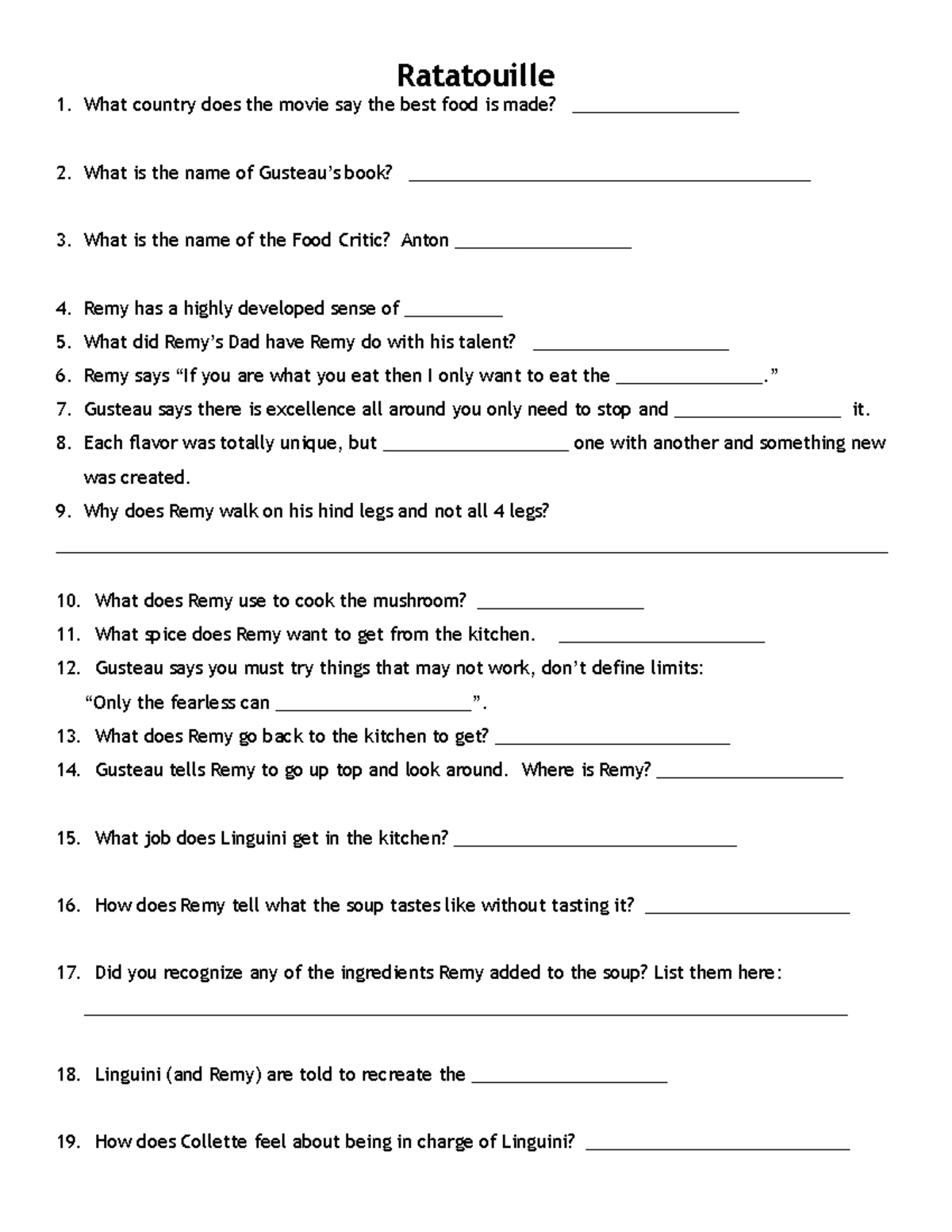 Ratatouile Questions - Ratatouille What country does the movie say the ...