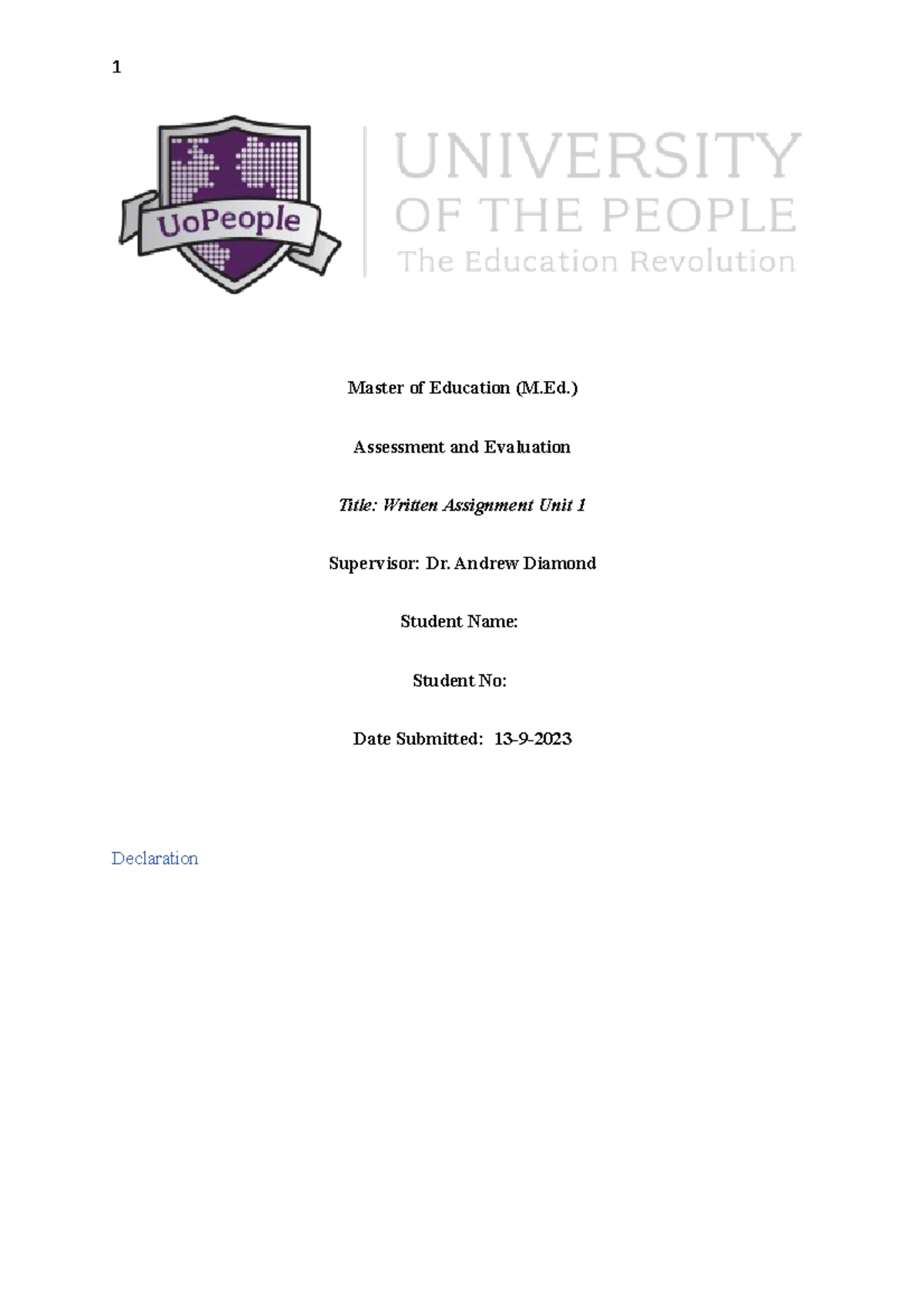 Writing assessment - Master of Education (M.) Assessment and Evaluation ...