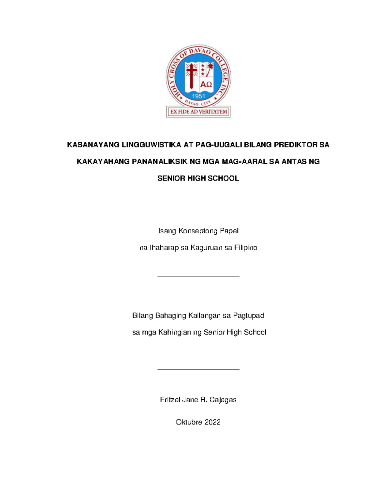 Halimbawa ng SHS Konseptong Papel - i KASANAYANG LINGGUWISTIKA AT PAG ...