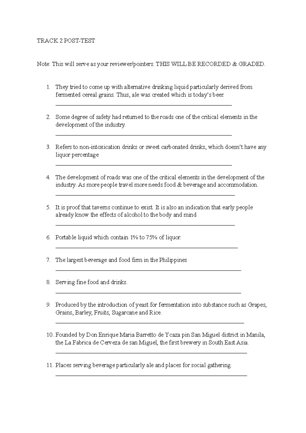 Track 2 POST - post test - TRACK 2 POST-TEST Note: This will serve as ...