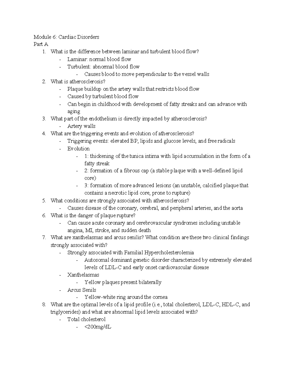 NUR303 Modules 6 and 7 Notes - Module 6: Cardiac Disorders Part A 1 ...
