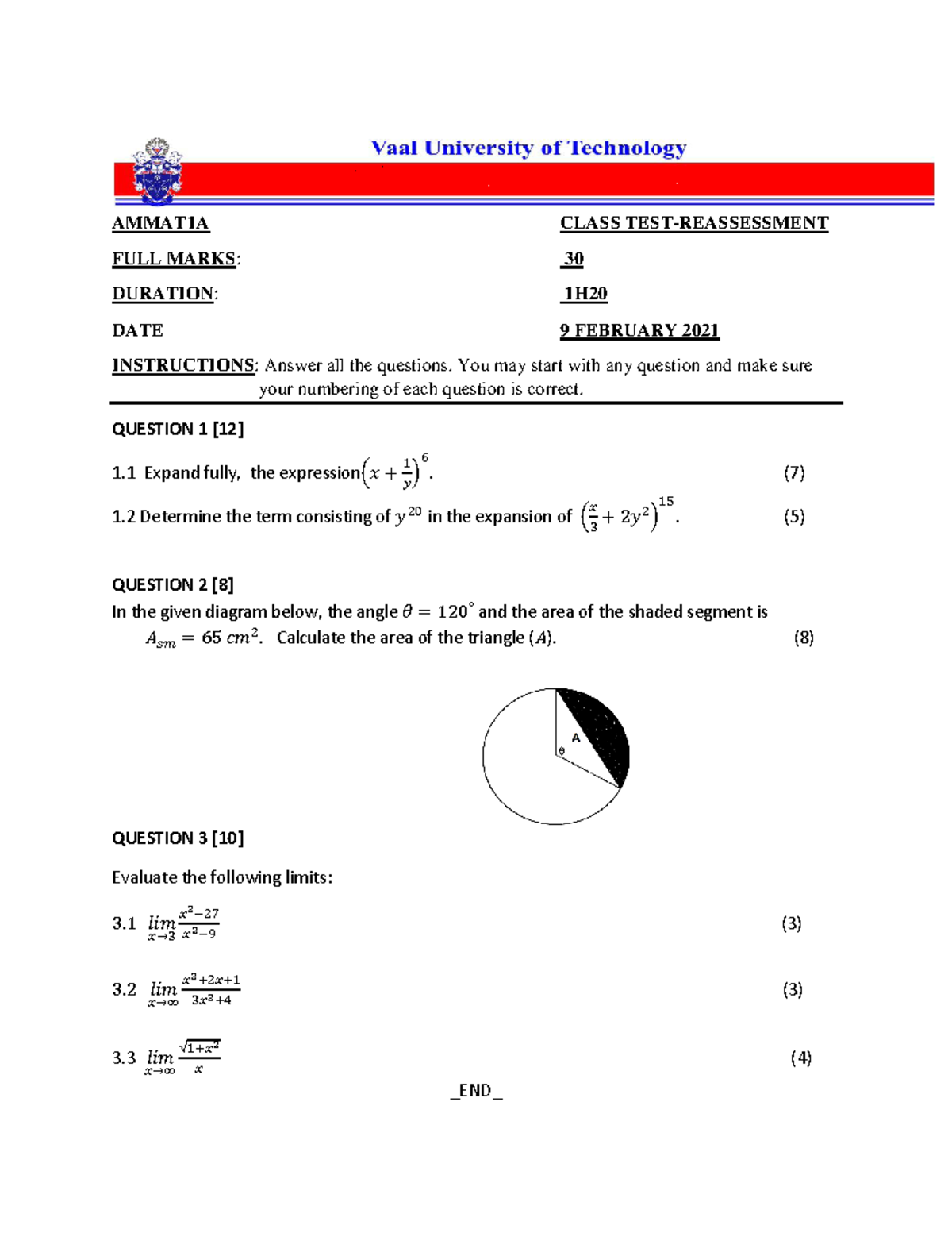 CASS 1 - Questions on Binomial expansion and Radian Measure - AMMAT1A ...