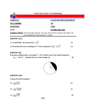 AMATH1S - VUT - Mathematics 1 - Studocu
