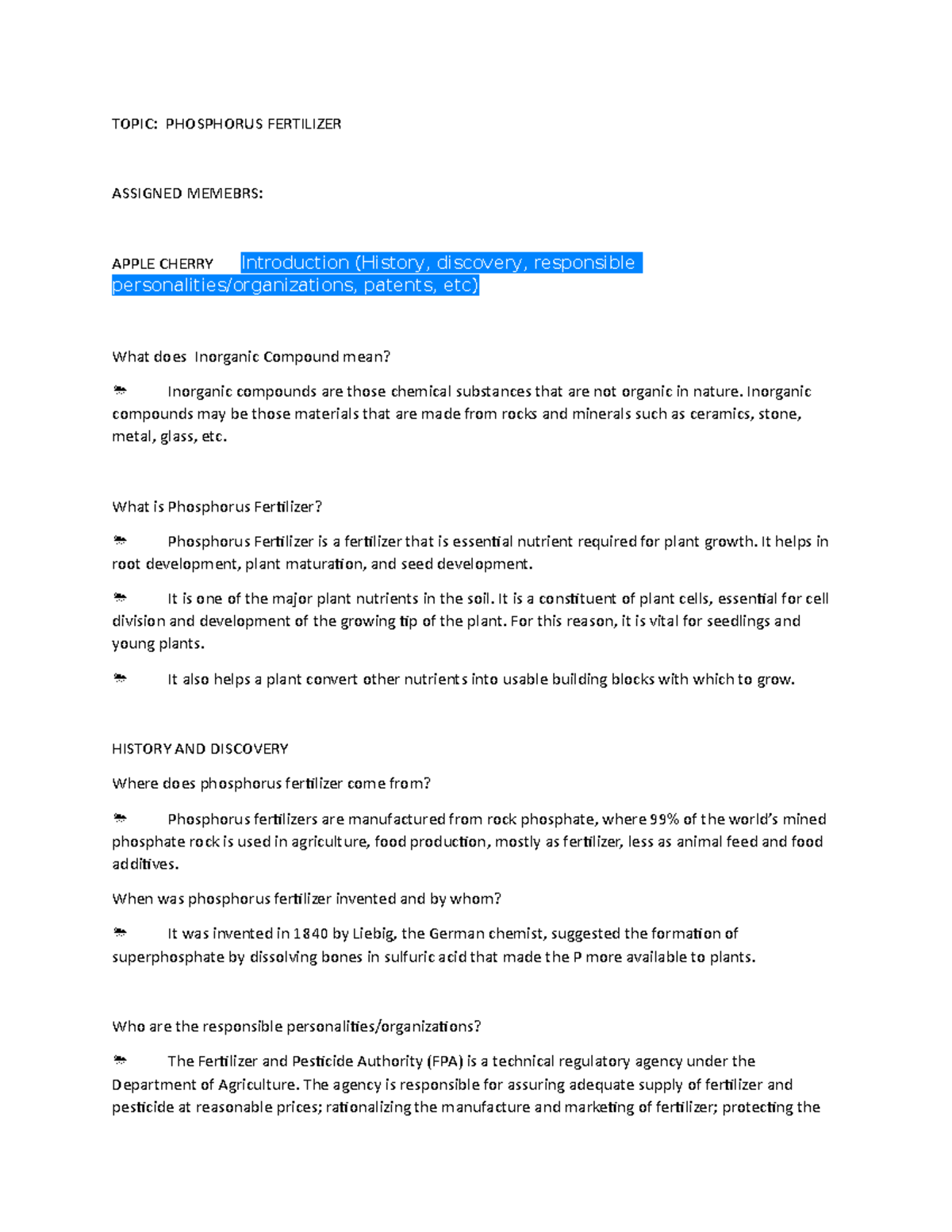 Apple Cherry - dsgg - TOPIC: PHOSPHORUS FERTILIZER ASSIGNED MEMEBRS ...