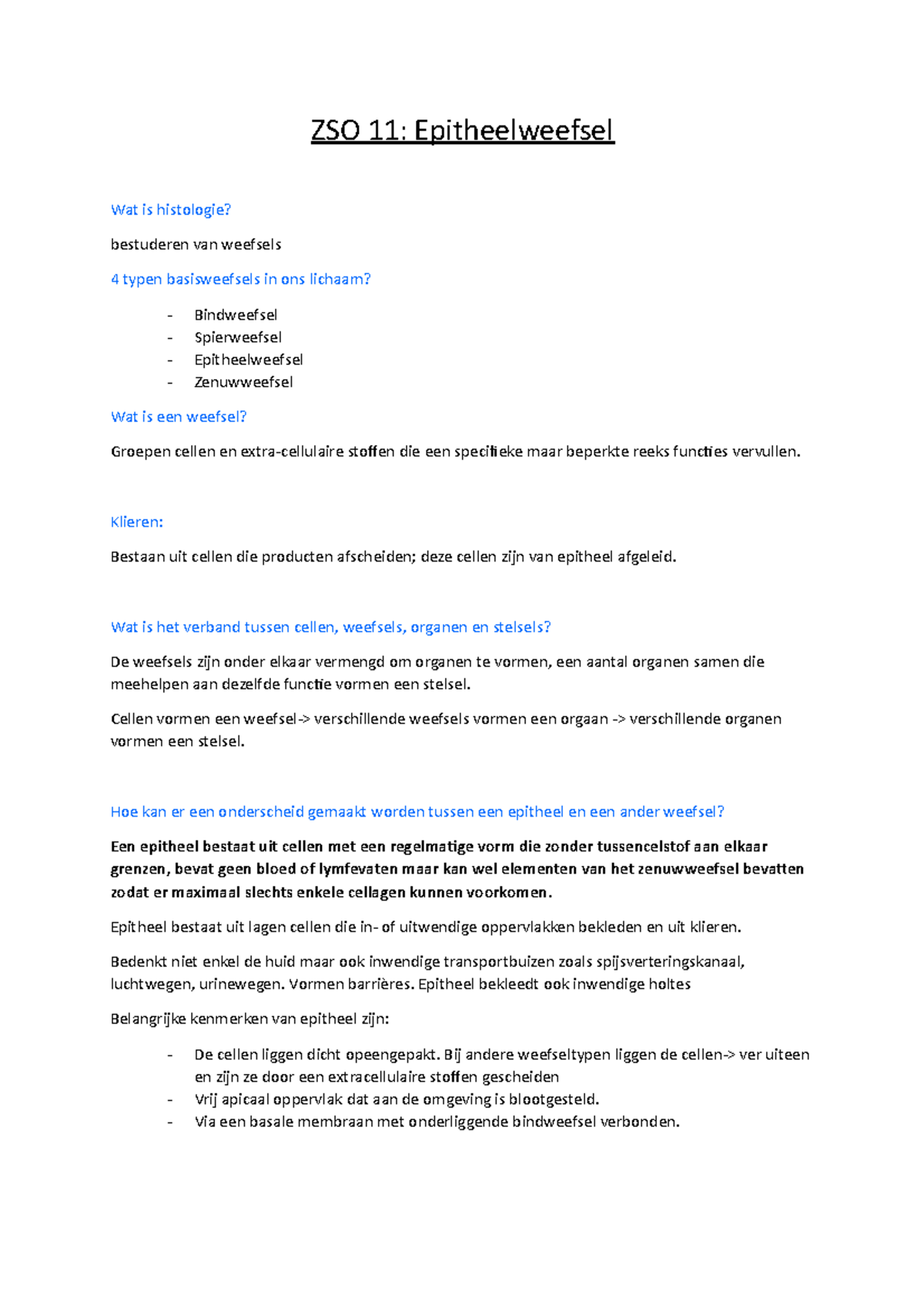 Zso 11 biologie - ZSO 11: Epitheelweefsel Wat is histologie? bestuderen ...