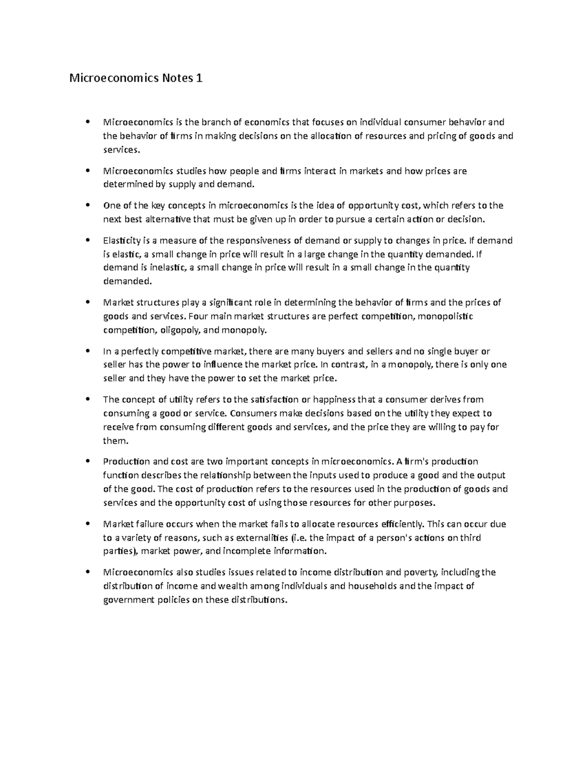 Micro Economics Notes 1 - Microeconomics Notes 1 Microeconomics is the ...