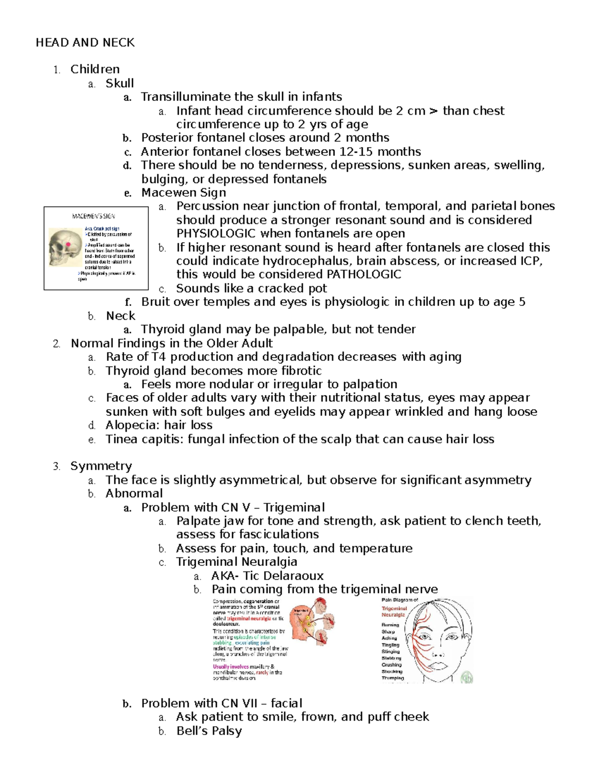 AHA Exam 2 - Exam 2 Study Material - HEAD AND NECK Children a. Skull a ...