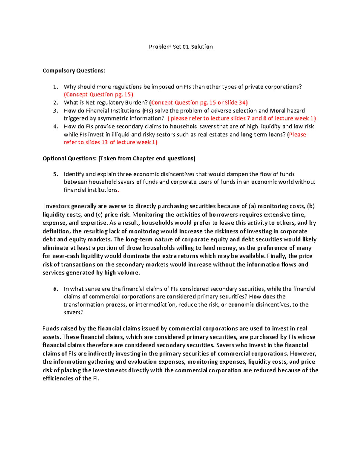 FINS 3630 Problem 1 Solutions - Problem Set 01 Solution Compulsory ...