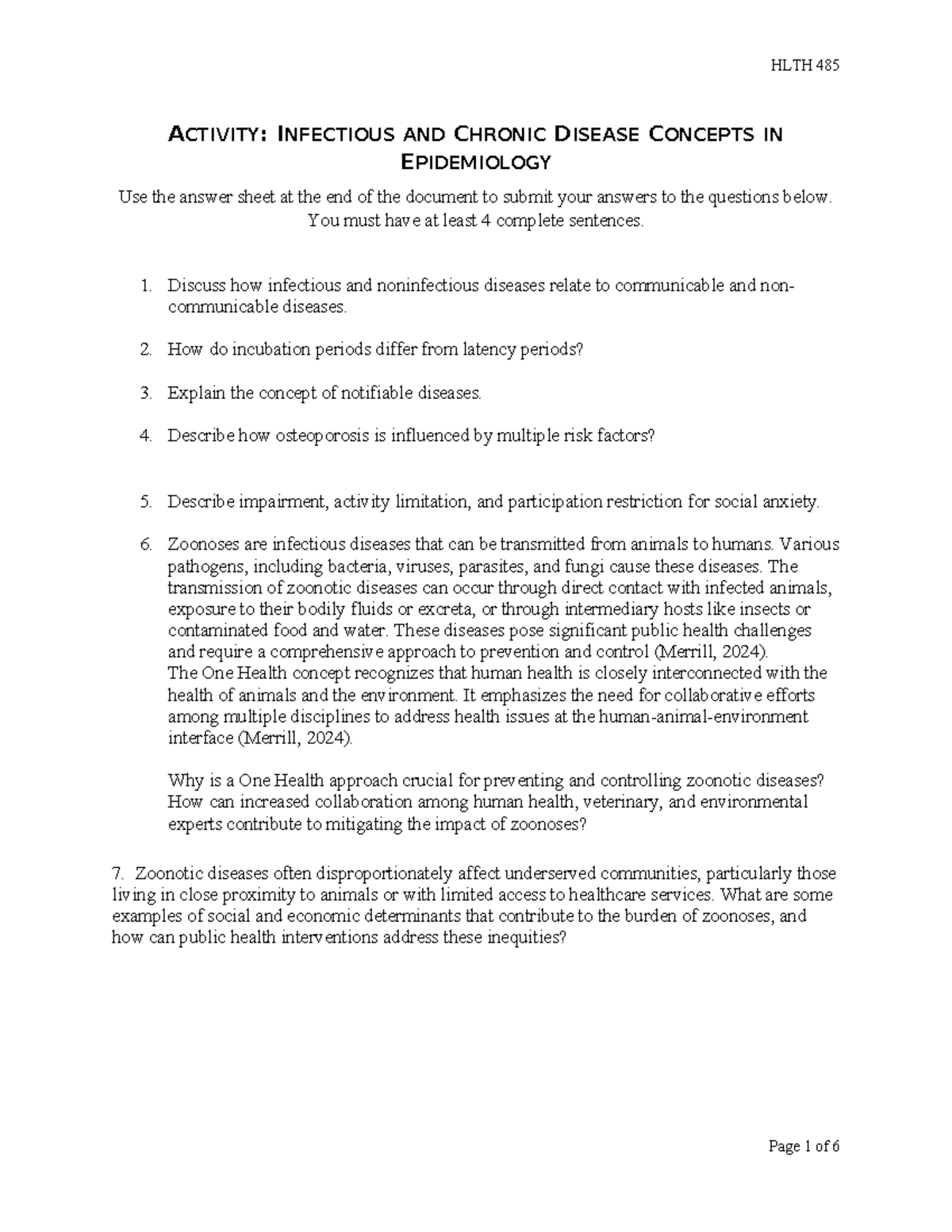 Activity Infectious and Chronic Disease Concepts in Epidemiology ...