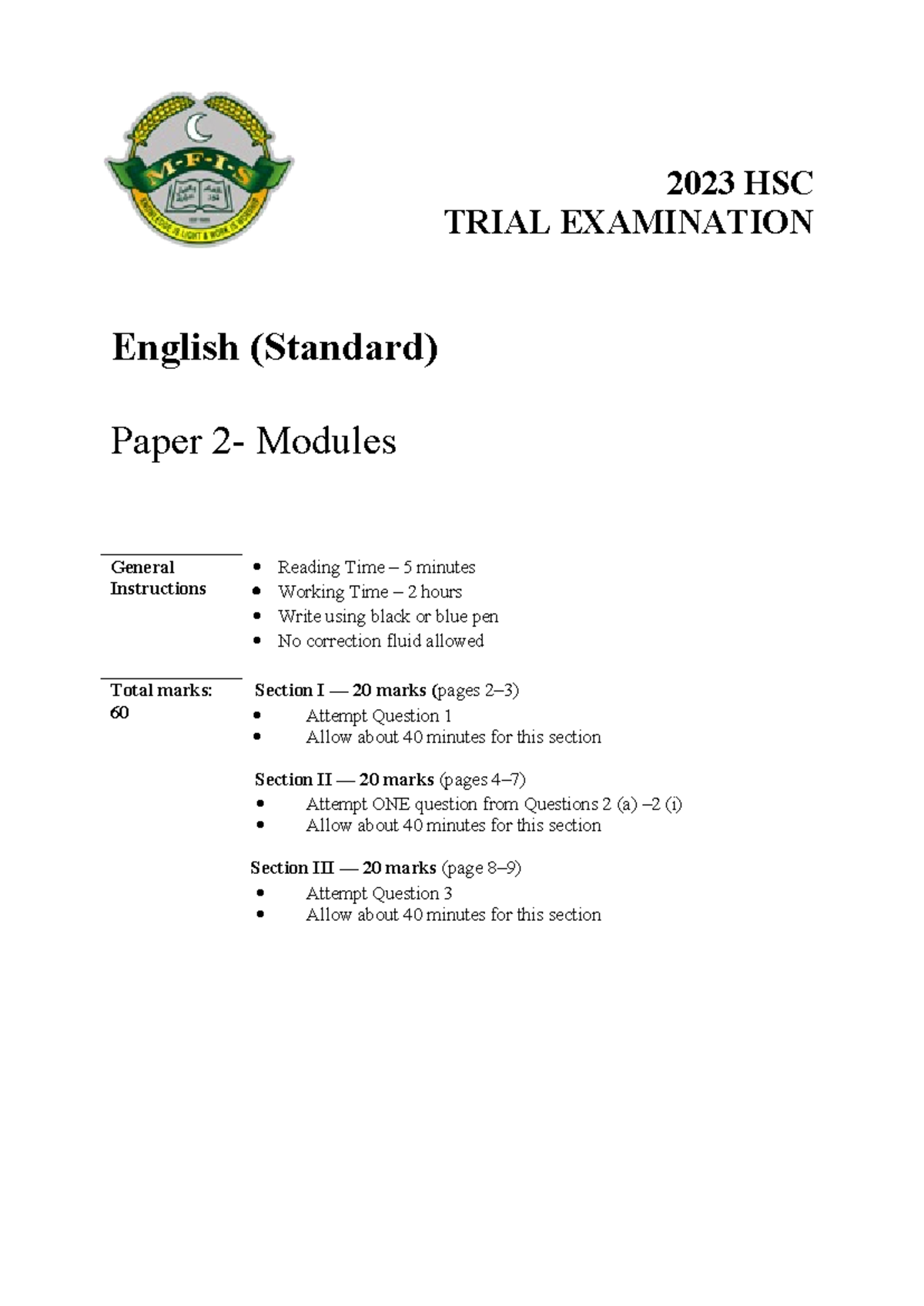 2023 HSC Trial Paper 2 Standard final - 2023 HSC TRIAL EXAMINATION ...