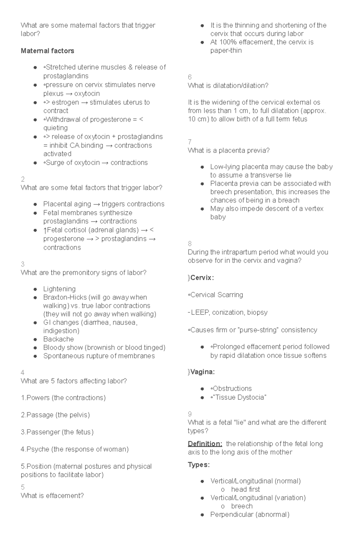 Maternal nursing notes - What are some maternal factors that trigger ...