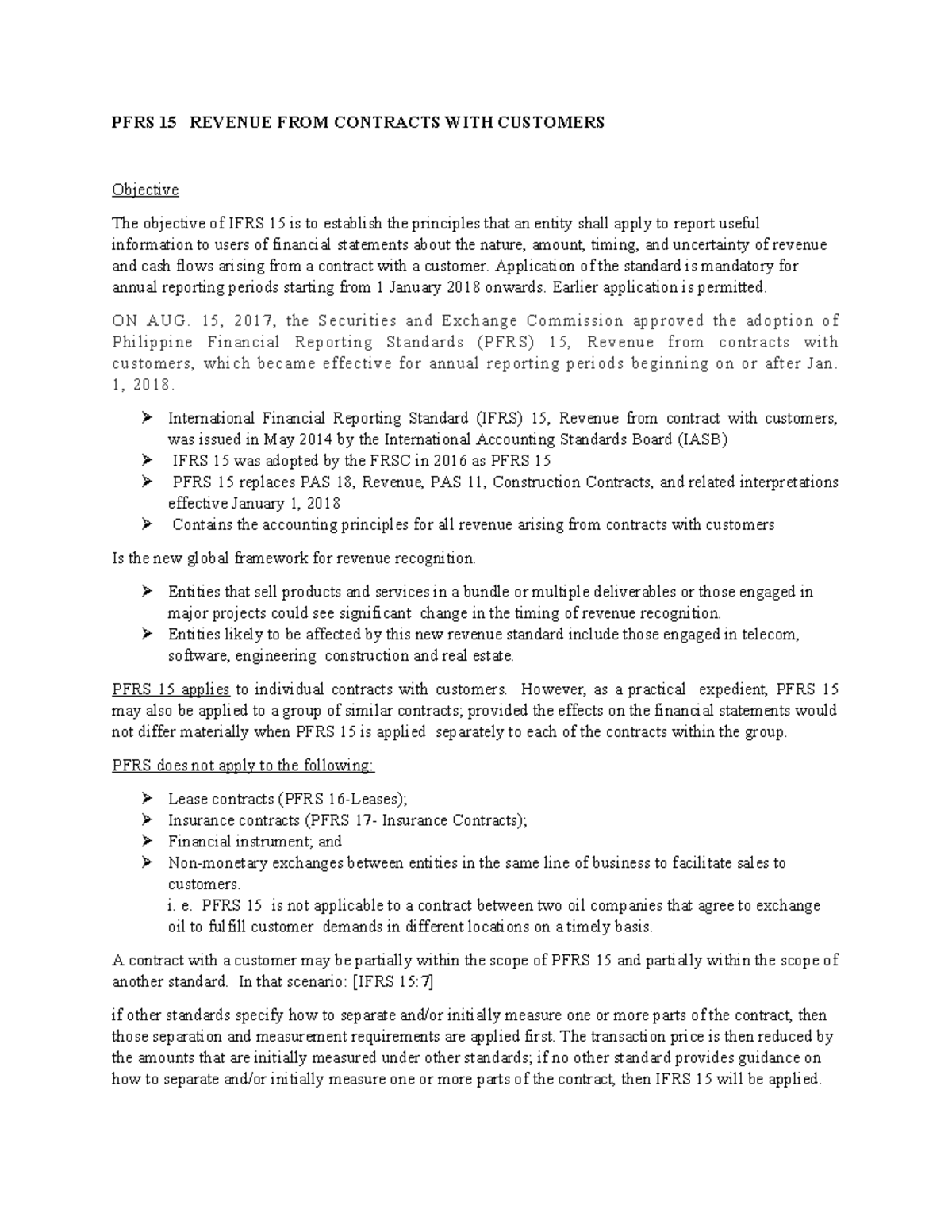 PFRS 15 - PRFS 15 - PFRS 15 REVENUE FROM CONTRACTS WITH CUSTOMERS ...