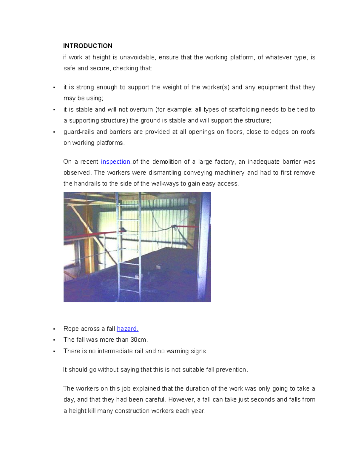 Safety Health 28 - • it is stable and will not overturn (for example ...