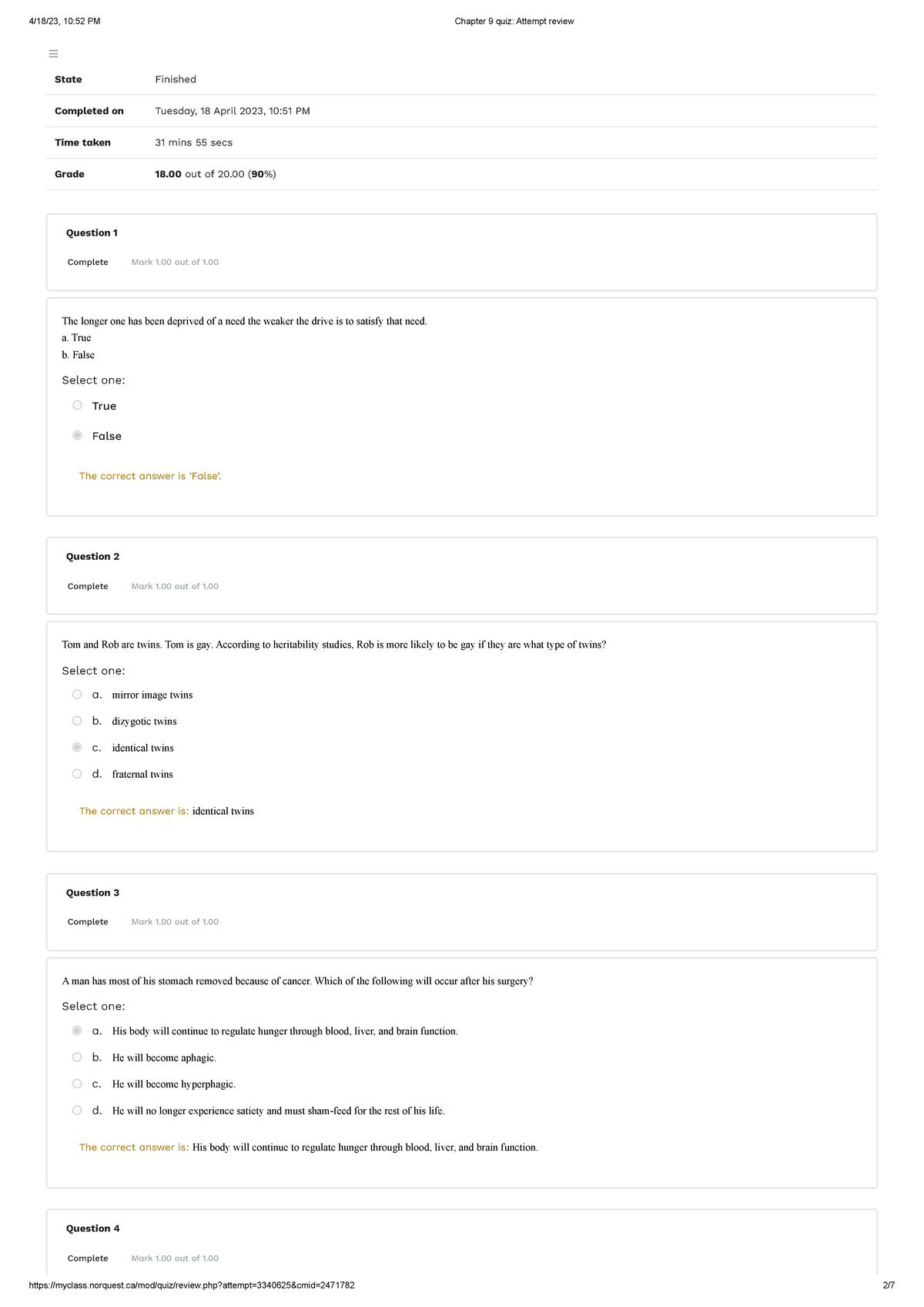 Chapter 9 quiz Attempt review Part2 - 4/18/23, 10:52 PM Chapter 9 quiz ...