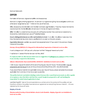 Contract Law 'Offer & Invitation to Treat' Essay (Grade: First class ...