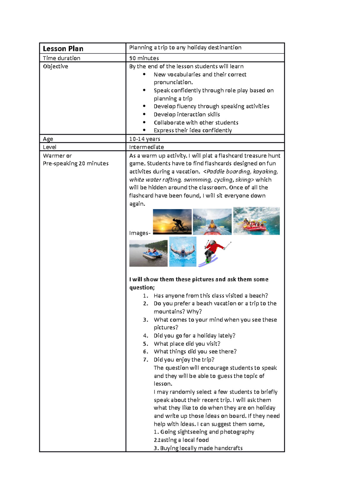 Lesson Plan - Speak confidently through role play based on planning a ...