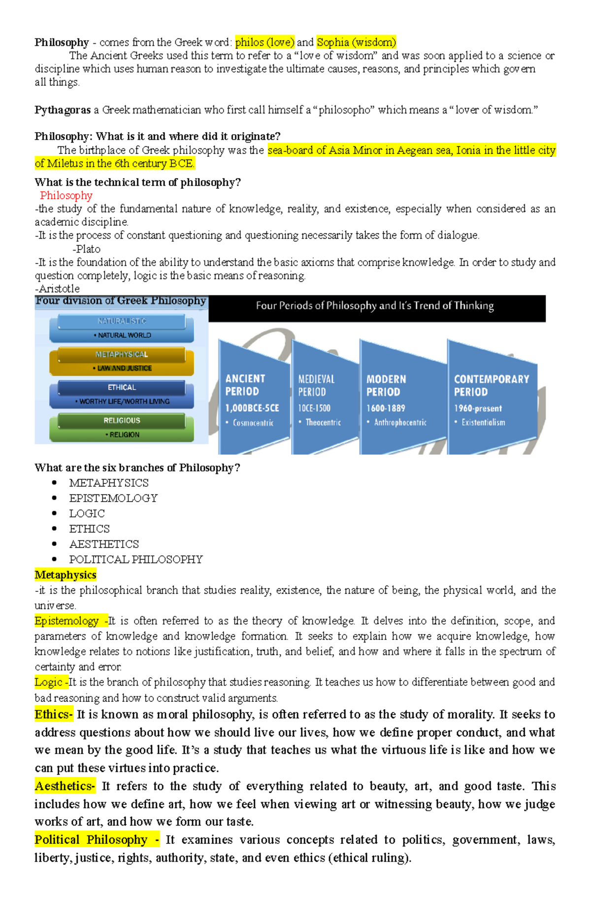 Notes - SocSci4 philosophy Study material - Philosophy - comes from the ...